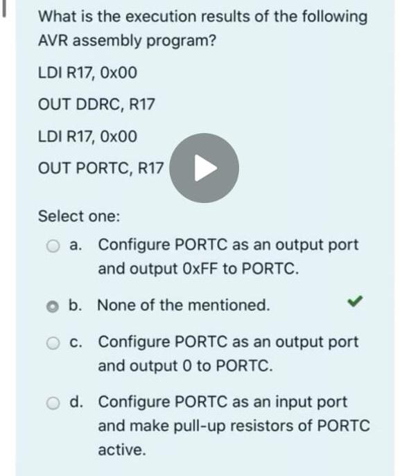 Solved What is the execution results of the following AVR | Chegg.com