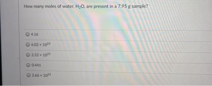 Solved A sample of water, H20. has a mass of 0.371 g. How | Chegg.com