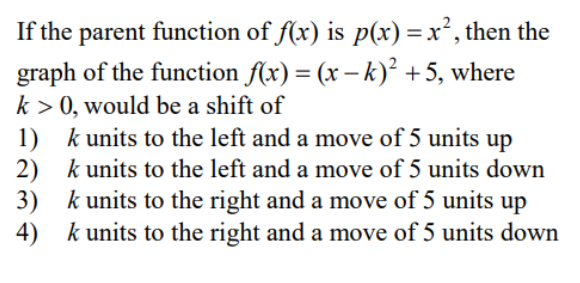 Solved If the parent function of f(x) ﻿is p(x)=x2, ﻿then the | Chegg.com