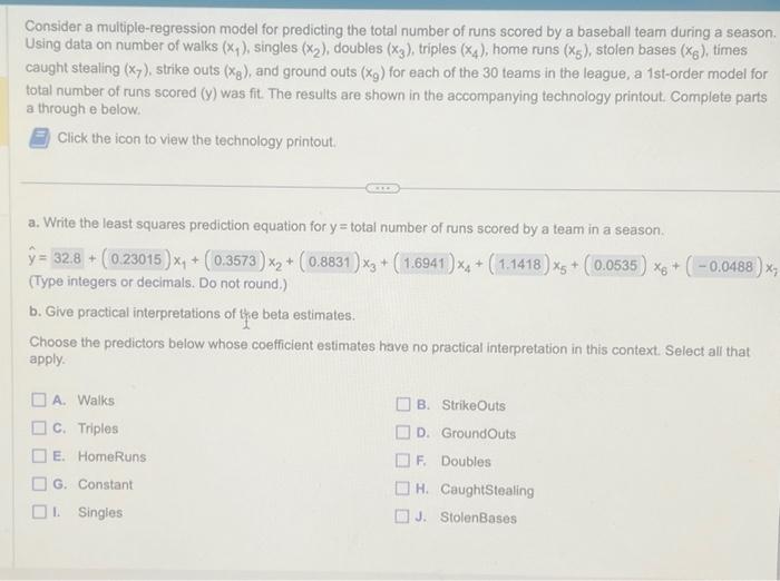 Consider a multiple-regression model for predicting | Chegg.com