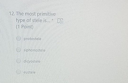 Solved 12. The most primitive type of stele is.. (1 Point) | Chegg.com