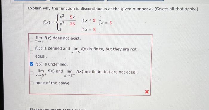 Solved Explain why the function is discontinuous at the | Chegg.com