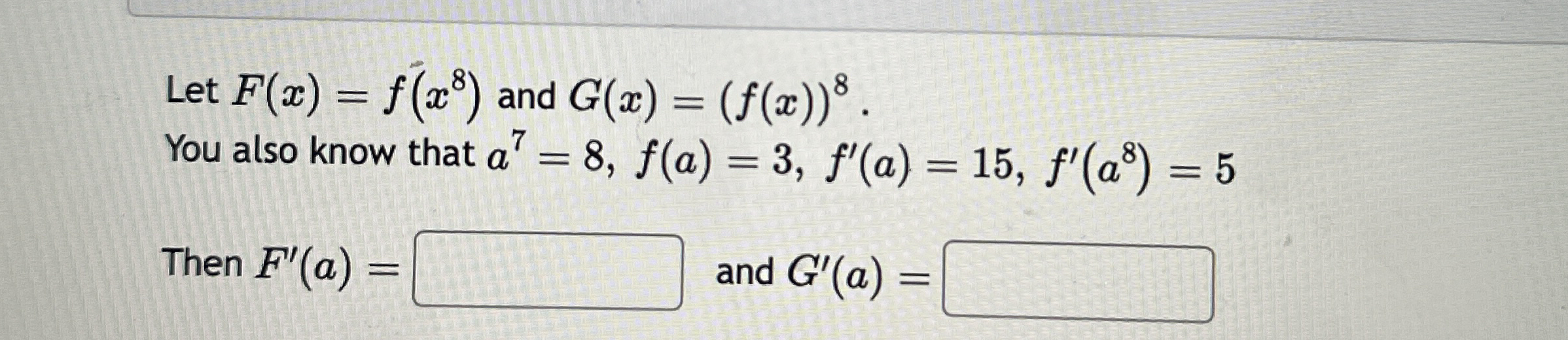 Solved Let F(x)=vec(f(x8)) ﻿and G(x)=(f(x))8. ﻿You also know | Chegg.com