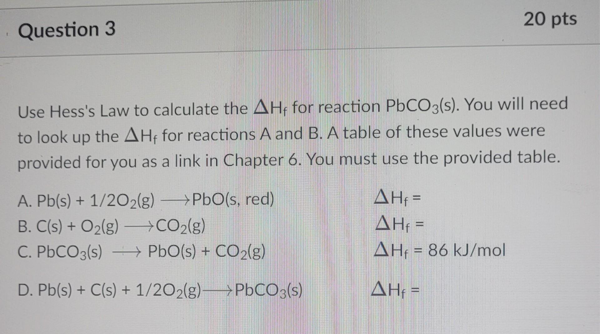 Solved Use Hess's Law to calculate the ΔHf for reaction | Chegg.com