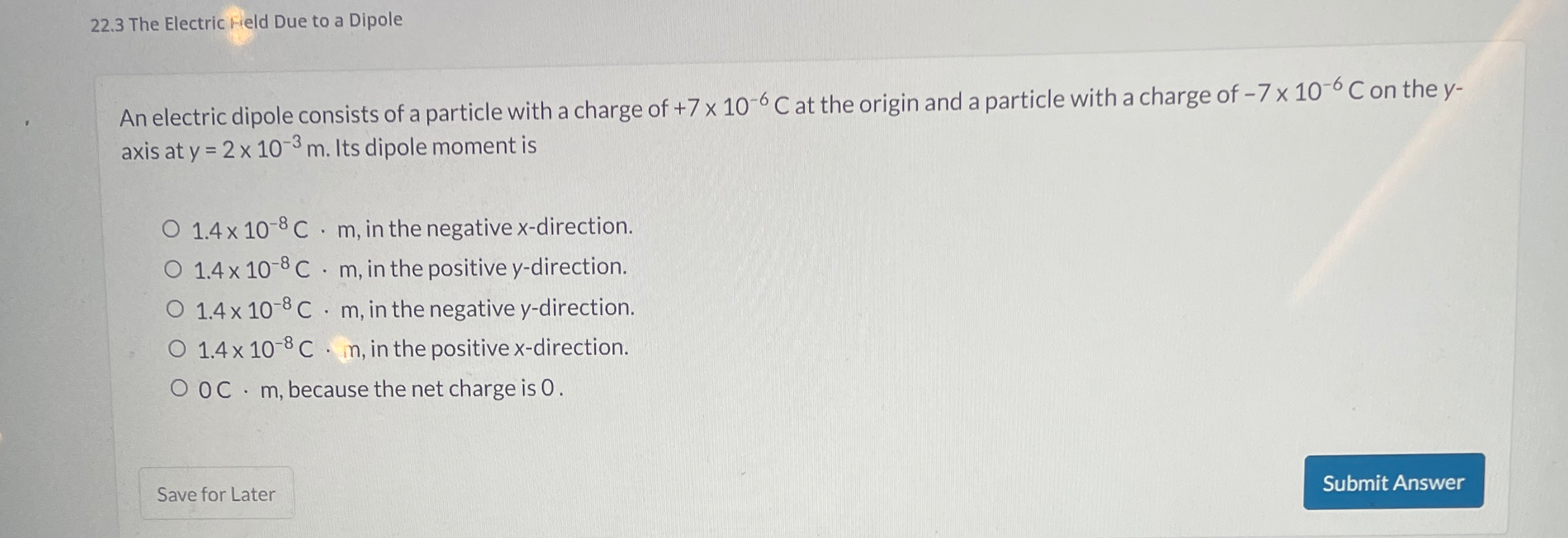Solved 22.3 ﻿The Electric Feld Due to a DipoleAn electric | Chegg.com