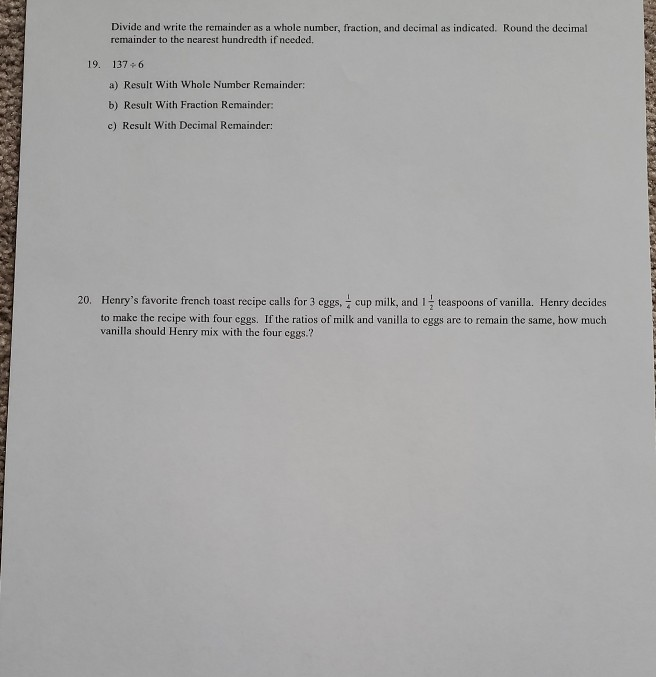 Solved Divide and write the remainder as a whole number, | Chegg.com