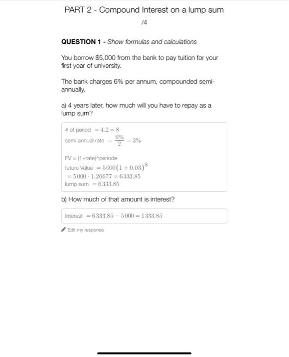 Solved PART 2 - Compound Interest on a lump sum 14 QUESTION | Chegg.com