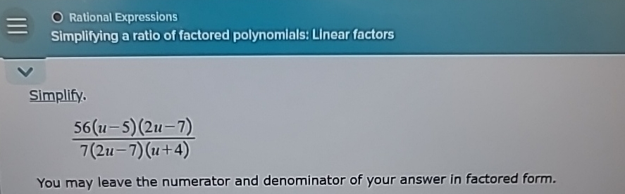 Solved Rational ExpressionsSimplifying a ratio of factored | Chegg.com