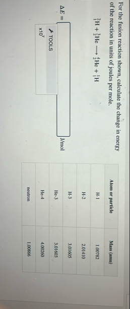 Solved For the fusion reaction shown, calculate the change | Chegg.com