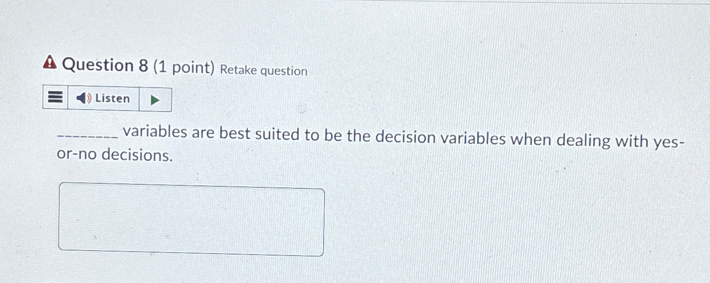 Solved Question 8 (1 ﻿point) ﻿Retake questionListenvariables | Chegg.com