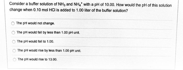 Solved Consider a buffer solution of NH3 and NH4+ with a pH | Chegg.com