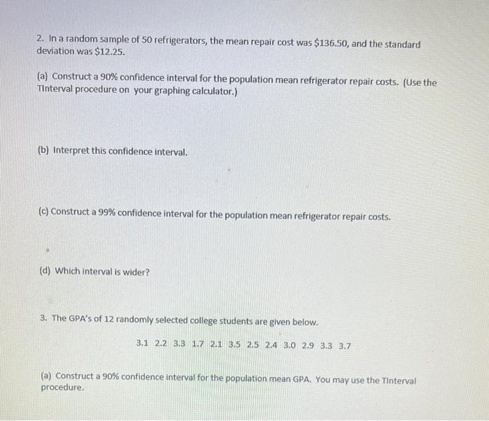 Solved Statistics Confidence Intervals for Population Means | Chegg.com