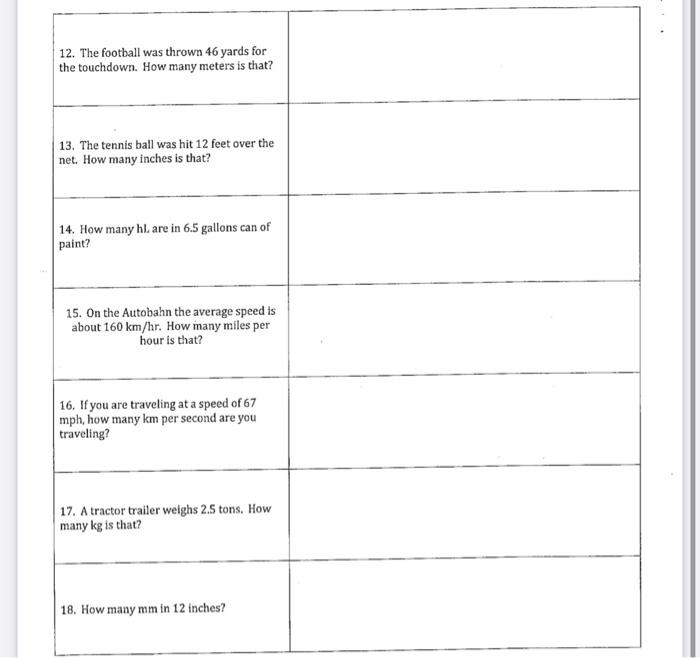 Solved English/Metric Conversion Worksheet Directions: | Chegg.com