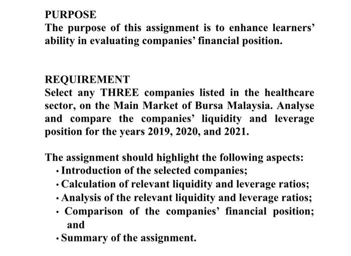 PURPOSE The purpose of this assignment is to enhance | Chegg.com
