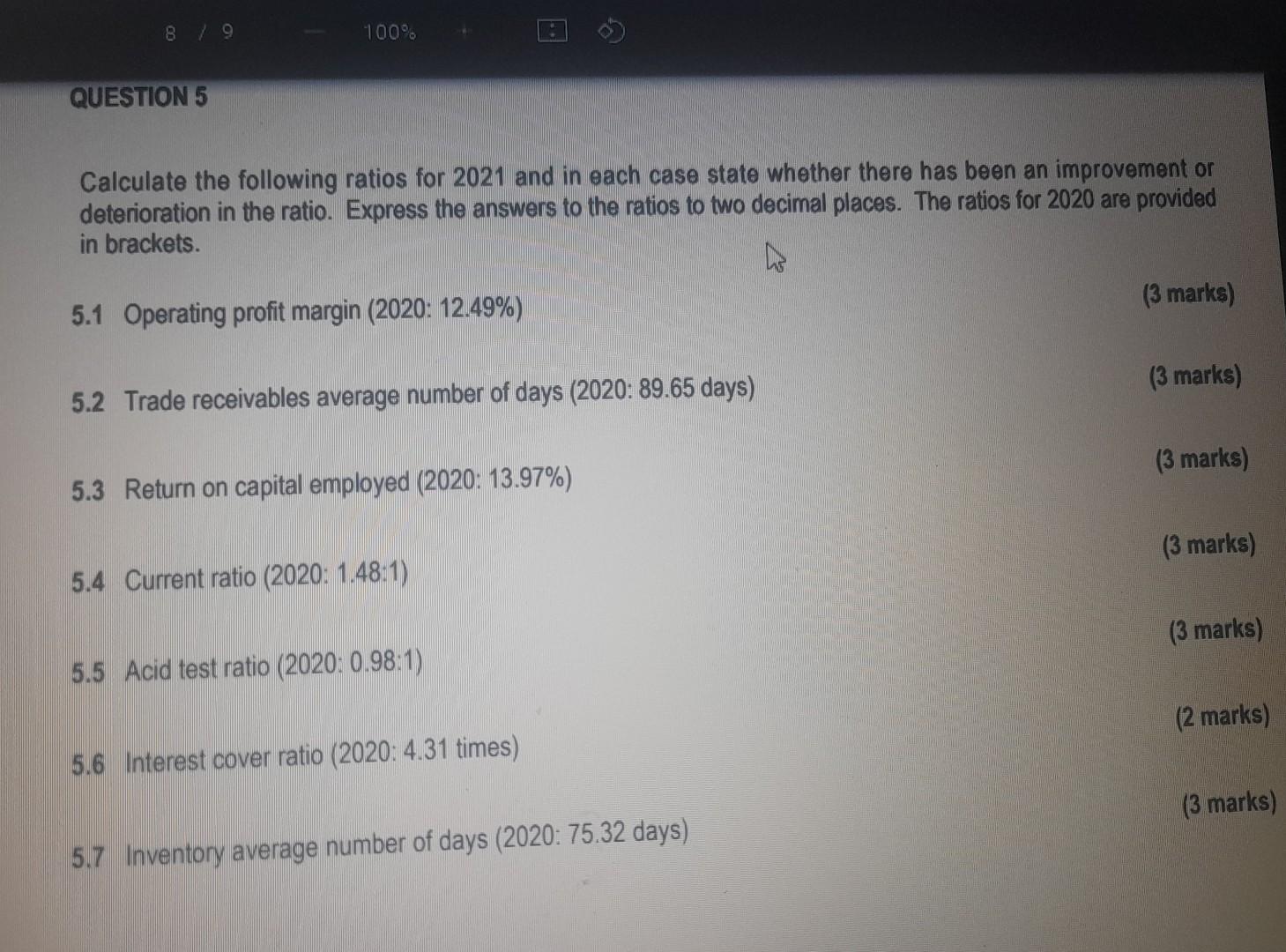 Solved Calculate the following ratios for 2021 and in each | Chegg.com