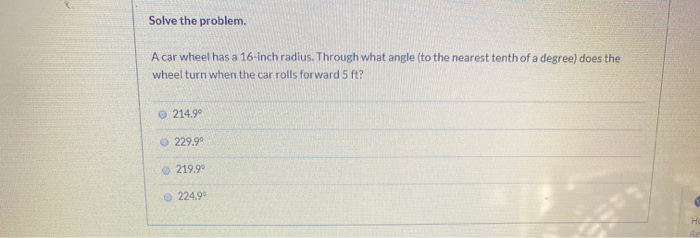 Solved Solve the problem. A car wheel has a 16-inch radius. | Chegg.com