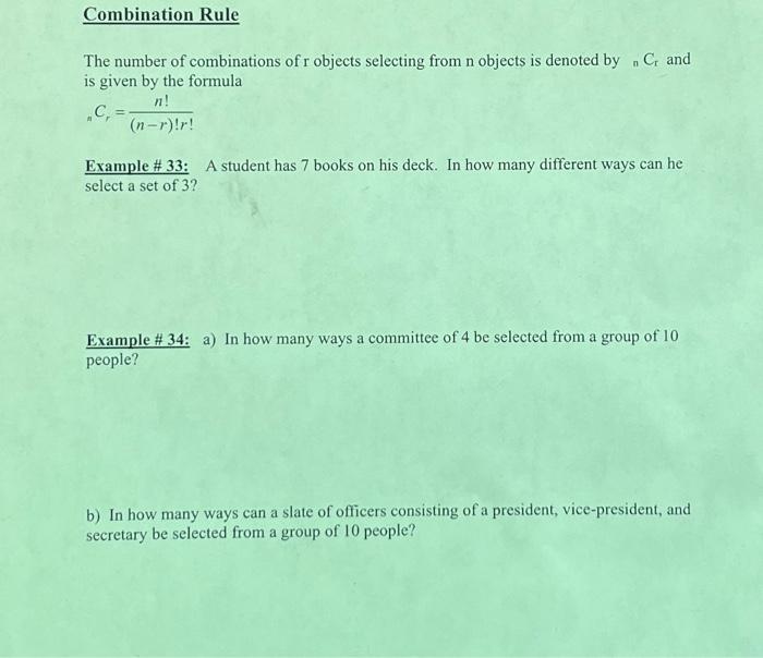 Solved The Number Of Combinations Of R Objects Selecting 7628