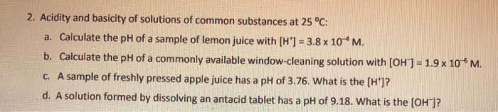 Solved 2. Acidity and basicity of solutions of common | Chegg.com