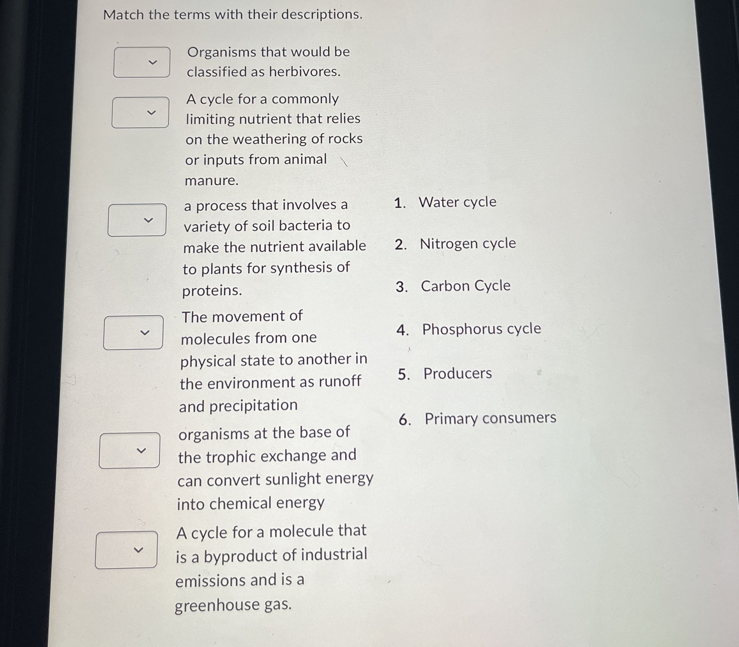 Solved Match the terms with their descriptions.Organisms | Chegg.com