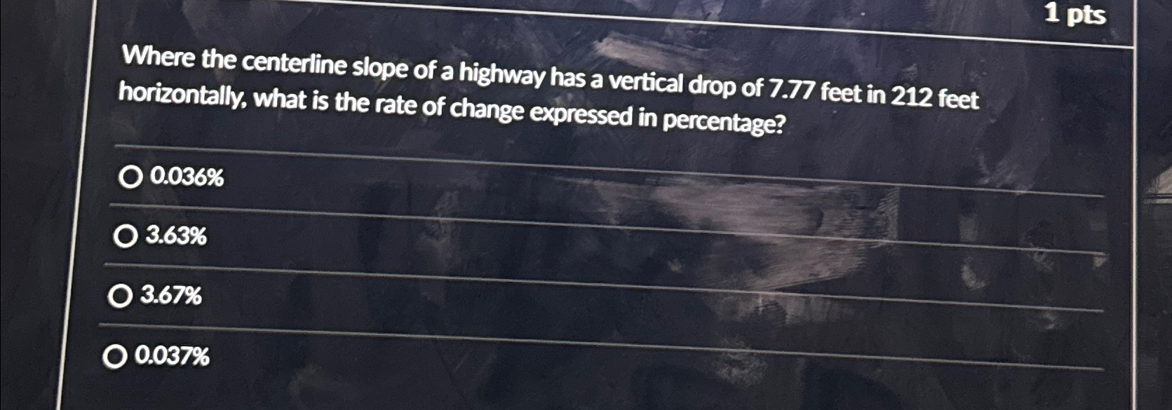 Solved 1 ﻿ptsWhere the centerline slope of a highway has a | Chegg.com