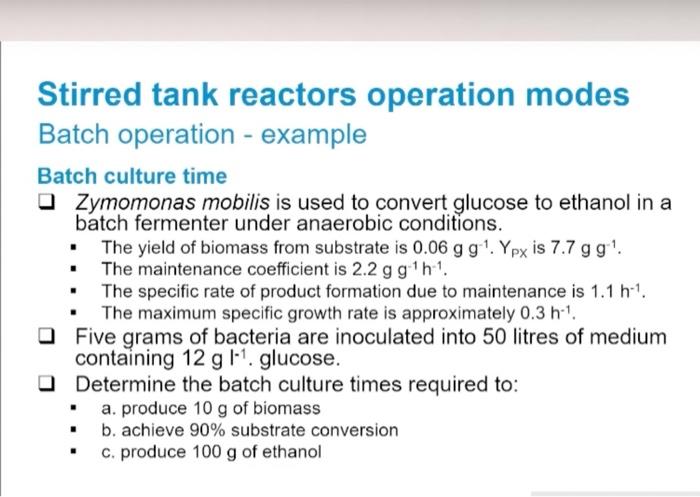 Solved Stirred tank reactors operation modes Batch operation | Chegg.com