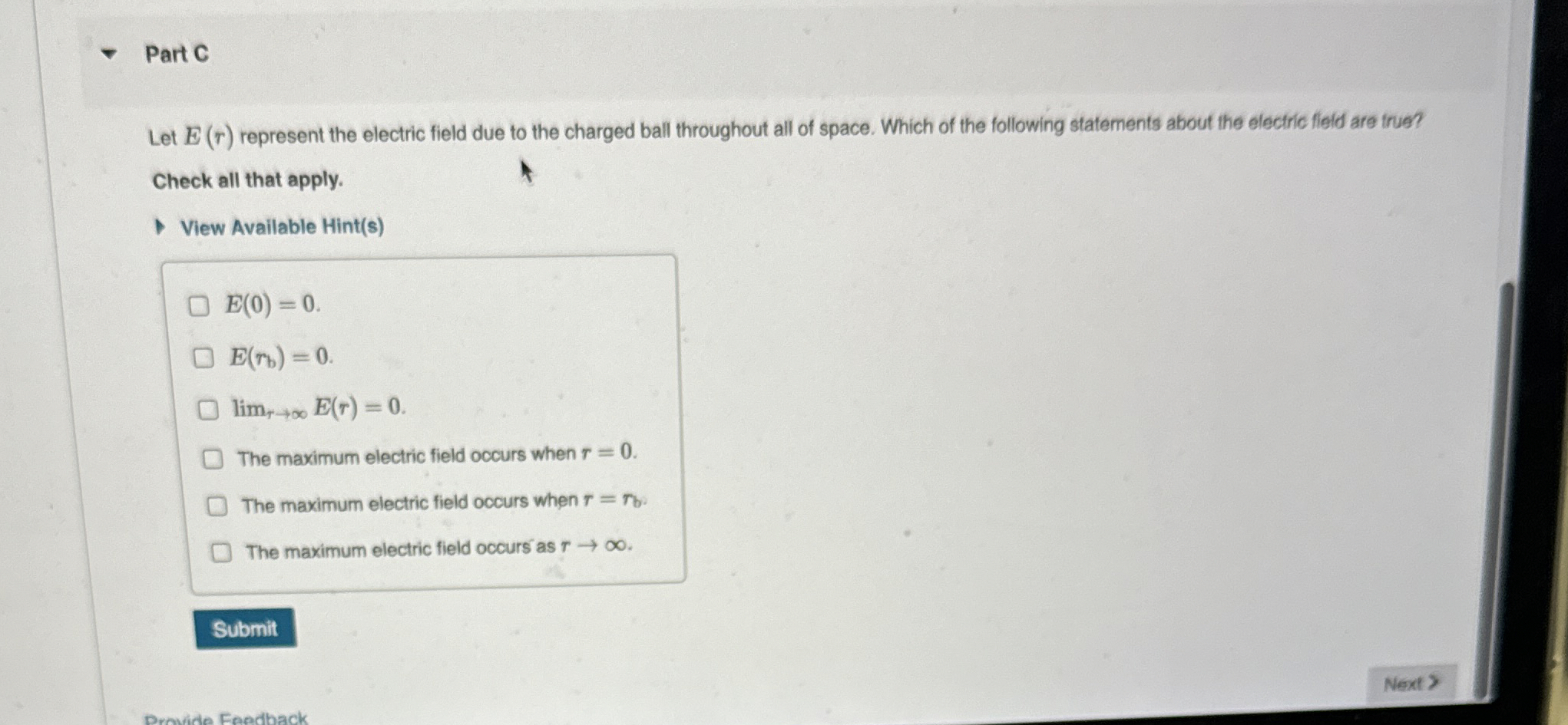 Solved Part CLet E(r) ﻿represent the electric field due to | Chegg.com