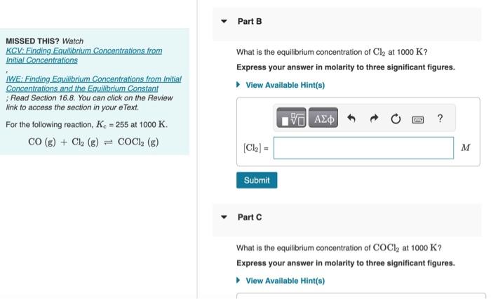 Solved If a reaction mixture initially contains a CO | Chegg.com