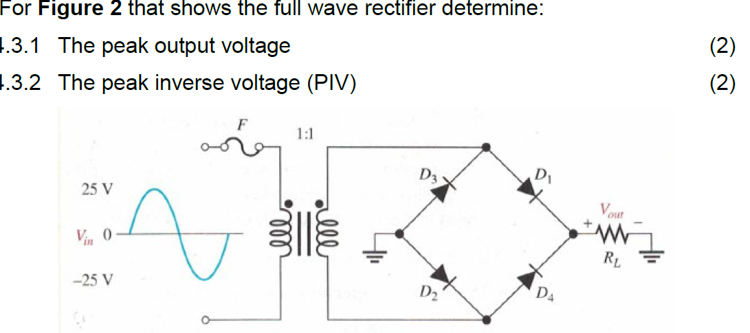 Solved For Figure 2 ﻿that shows the full wave rectifier | Chegg.com