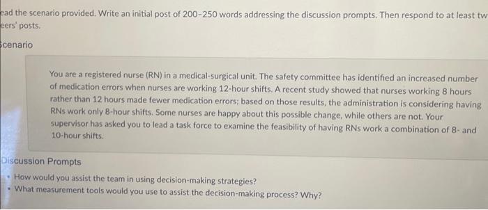 Solved ead the scenario provided. Write an initial post of | Chegg.com