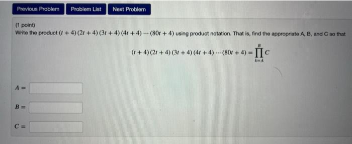 Solved (1 point) Write the product | Chegg.com