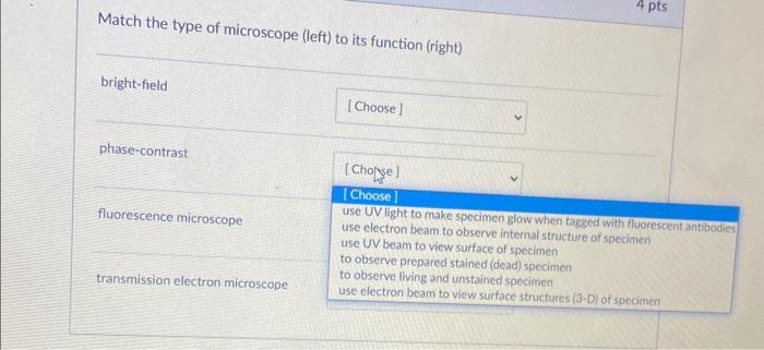 Solved Match the type of microscope (left) to its function | Chegg.com