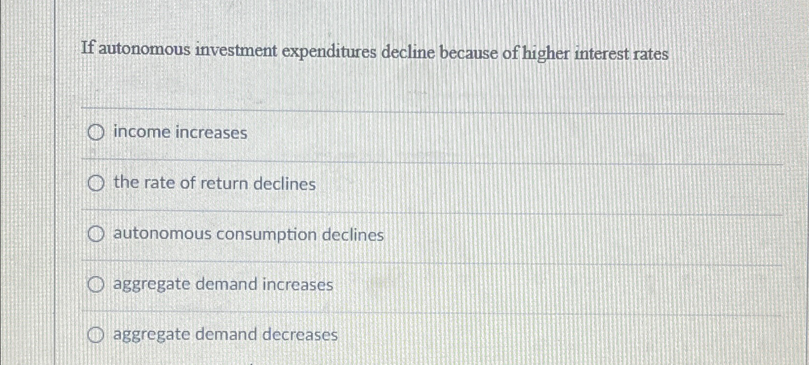 Solved If autonomous investment expenditures decline because | Chegg.com