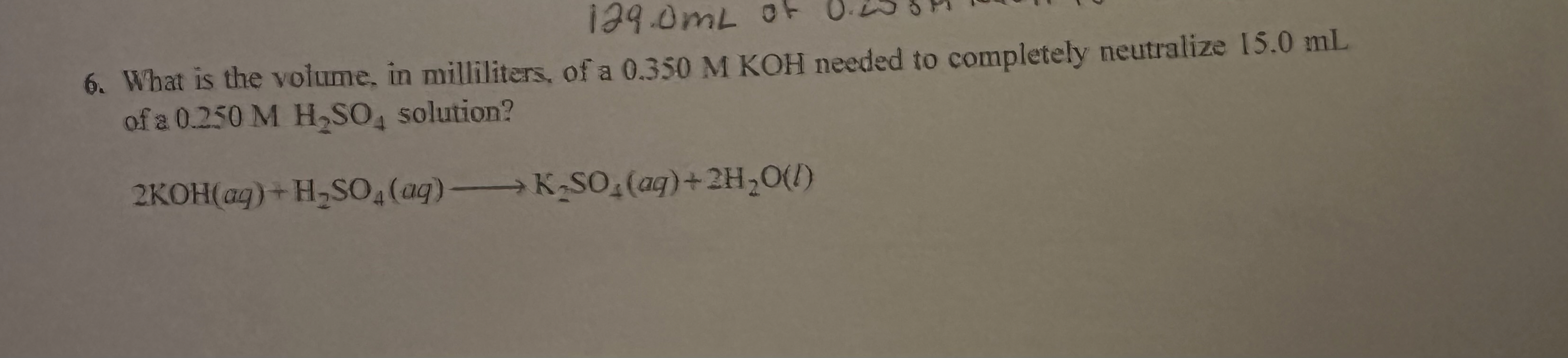 What is the volume, in milliliters, of a 0.350 ﻿M KOH | Chegg.com