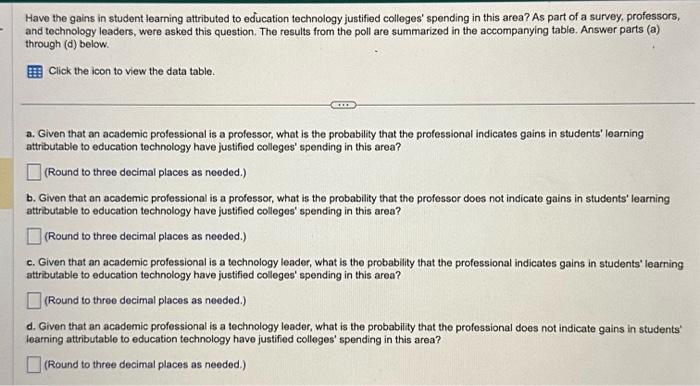 Solved Summary Table Have the gains in student loaming | Chegg.com