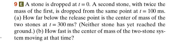 Solved 9 E A stone is dropped at t=0. A second stone, with | Chegg.com