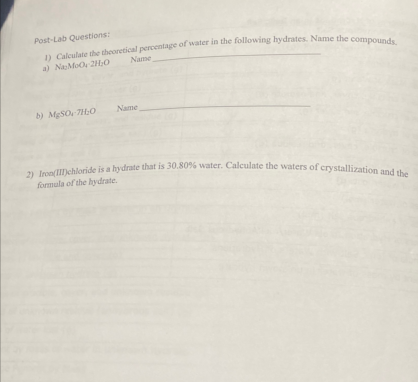 Solved Post-Lab Questions:Calculate the theoretical | Chegg.com