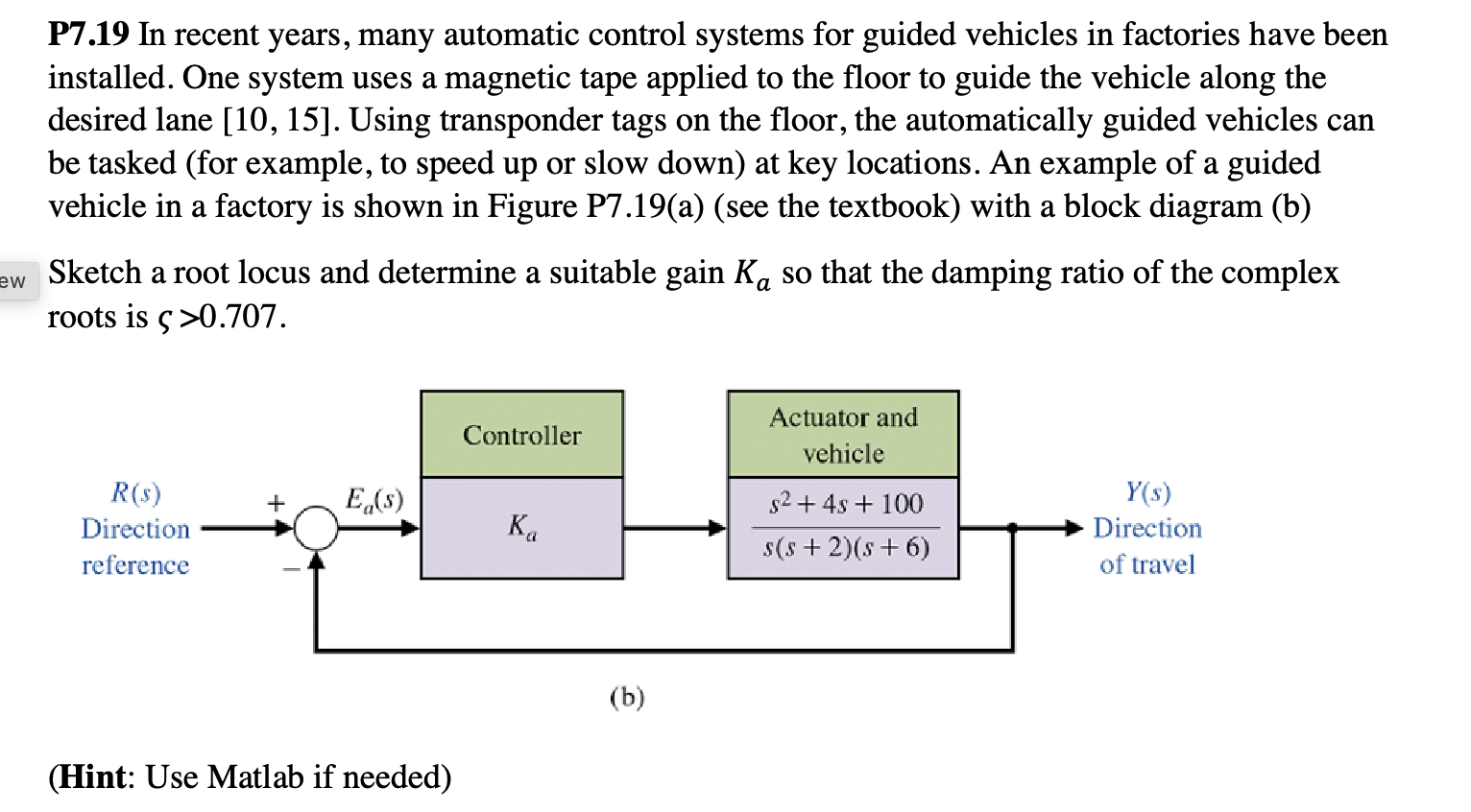 Solved P7.19 ﻿In recent years, many automatic control | Chegg.com