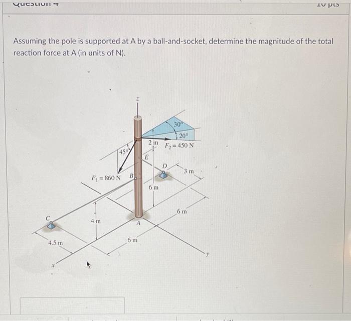 Assuming the pole is supported at A by a | Chegg.com