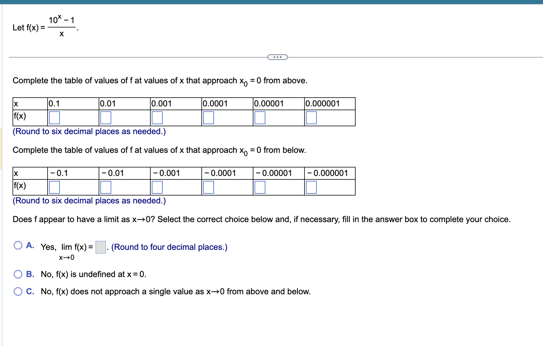 Solved Let f(x)=10x-1x.Complete the table of ﻿values of f at | Chegg.com