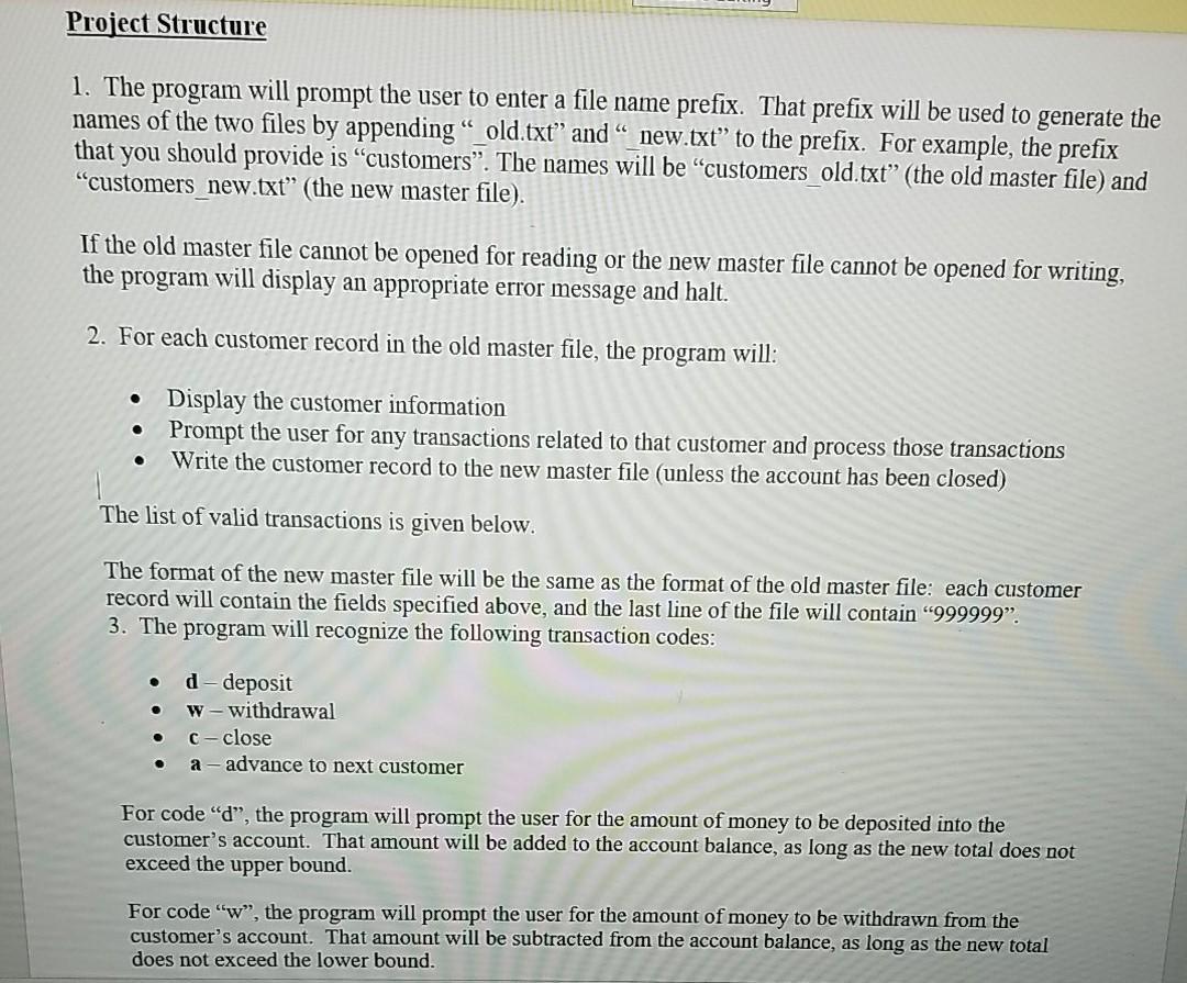 Solved Project Objectives . . Use file processing and | Chegg.com
