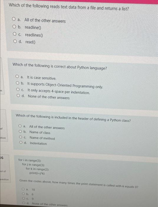 Solved Which of the following reads text data from a file | Chegg.com
