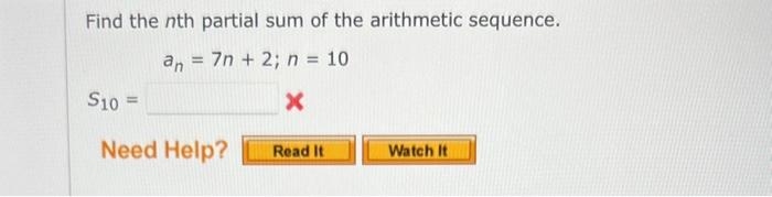 Solved Find the nth partial sum of the arithmetic sequence. | Chegg.com