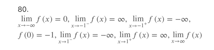 Solved 80. lim f (x) = 0, lim_ f (x) = 00, lim f (x) = -0, f | Chegg.com