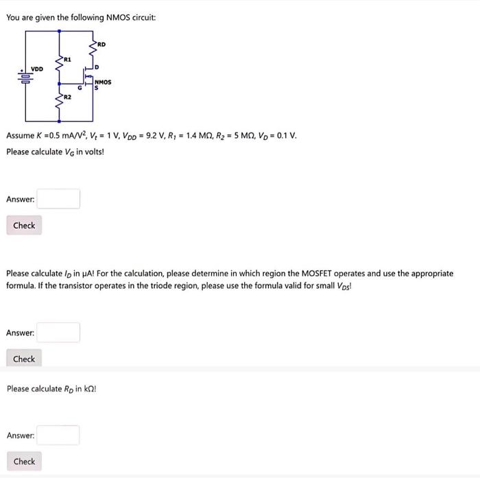 Solved You are given the following NMOS circuit: Assume | Chegg.com