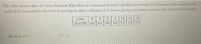 Solved The table shows values of a force function () where | Chegg.com