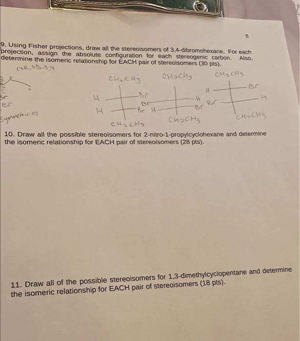 Solved 6 9. Using Fisher projections, draw all the | Chegg.com