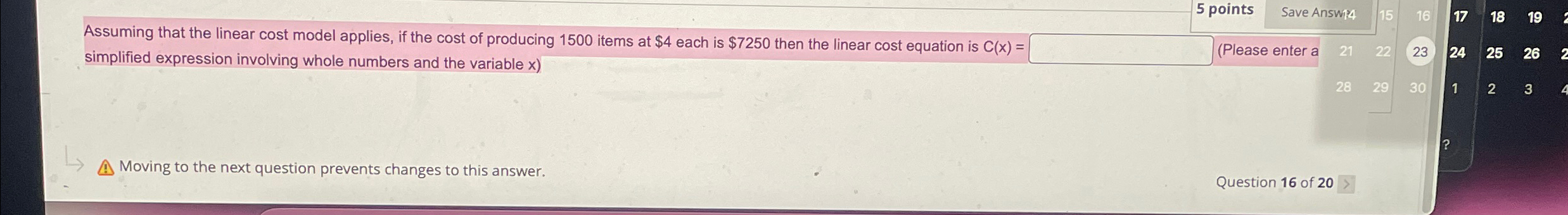 Solved 5 ﻿pointsSave AnswifAssuming that the linear cost | Chegg.com