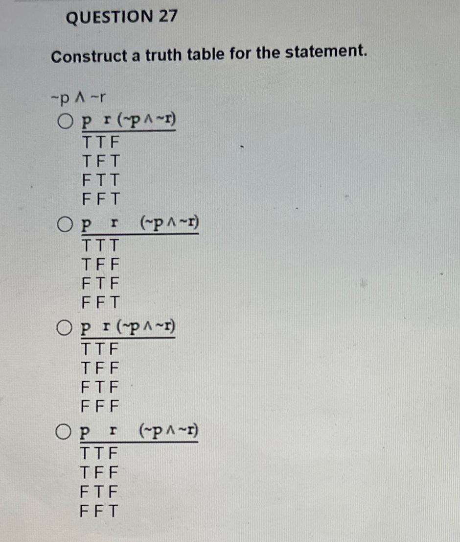 QUESTION 27Construct a truth table for the | Chegg.com