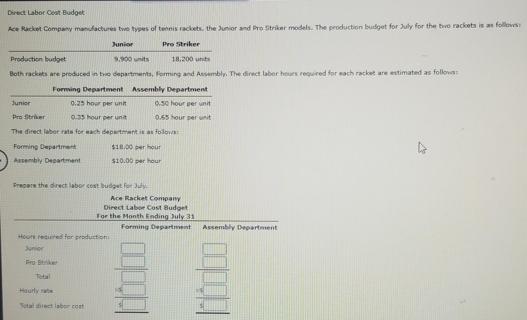 Solved Prepare the direct labor cost budget for July. | Chegg.com