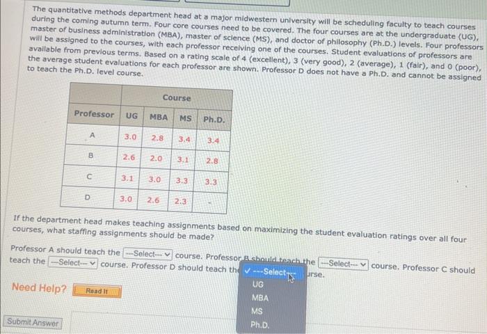 Solved The quantitative methods department head at a major | Chegg.com